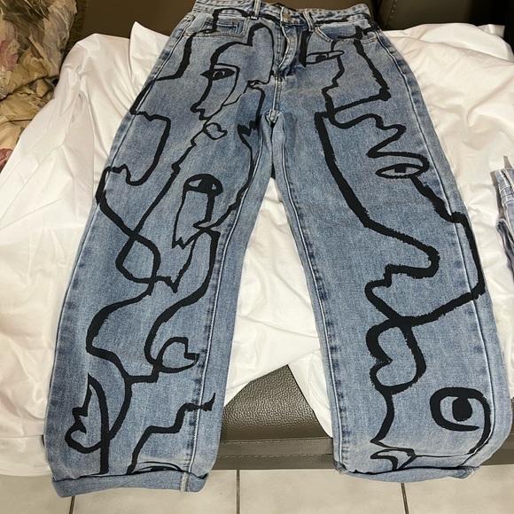 Fashion Nova | Jeans | Artistic Blue Jeans With Black Abstract Design ...